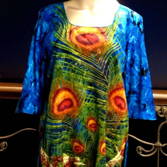 Tops | New Vibrant Peacock Feather Tunic Top | Poshmark